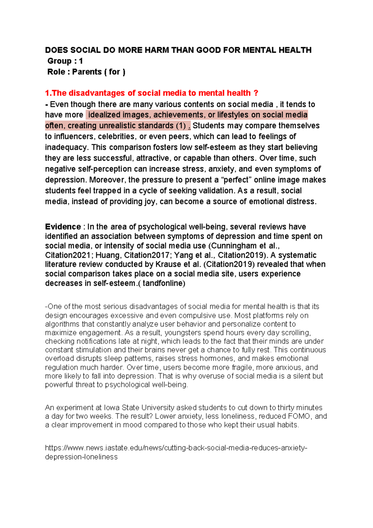 Social Media's Impact on Mental Health: Harm vs. Good Analysis - Studocu