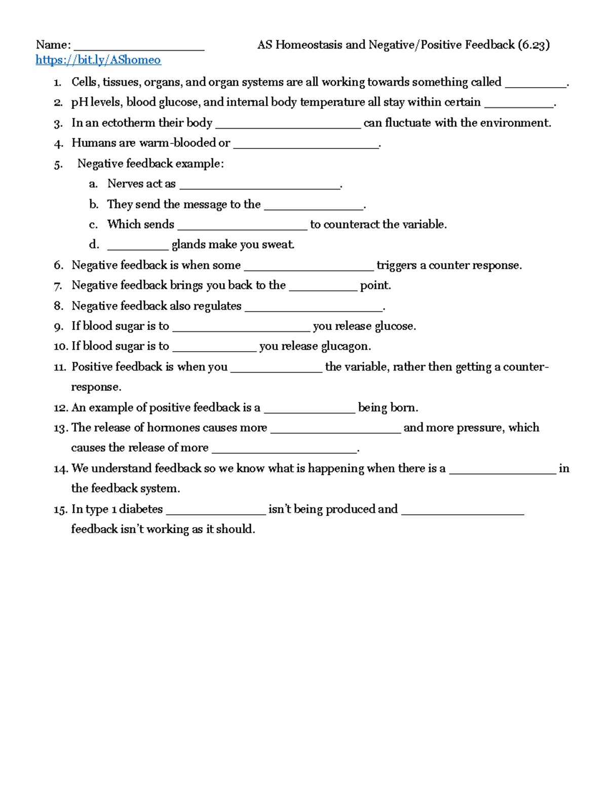 AS Homeostasis & Feedback (6.23): Pos & Neg Feedback Loops Notes - Studocu