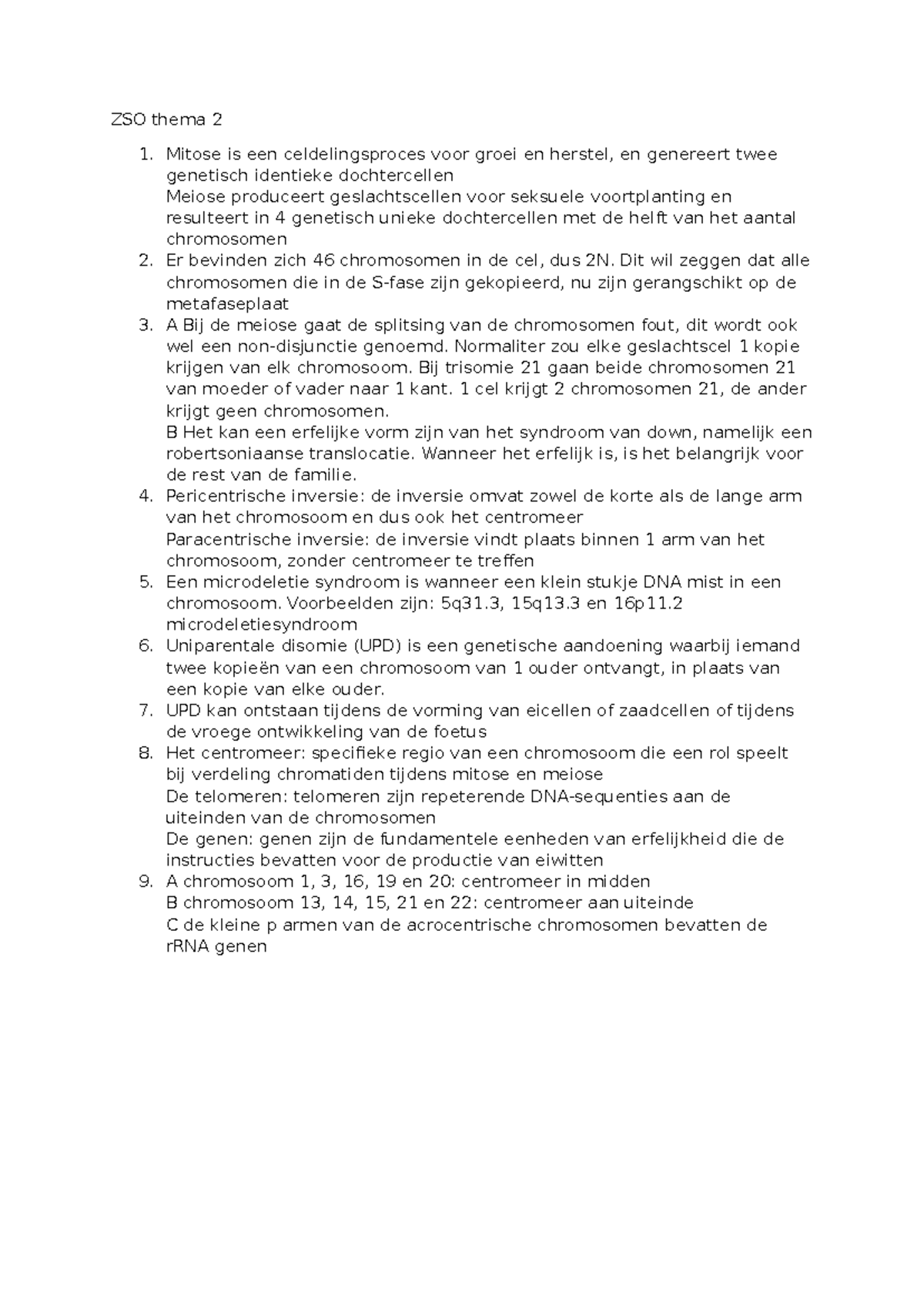 ZSO Thema 2 - Mitose en Meiose: Celdeling en Genetica - Studeersnel