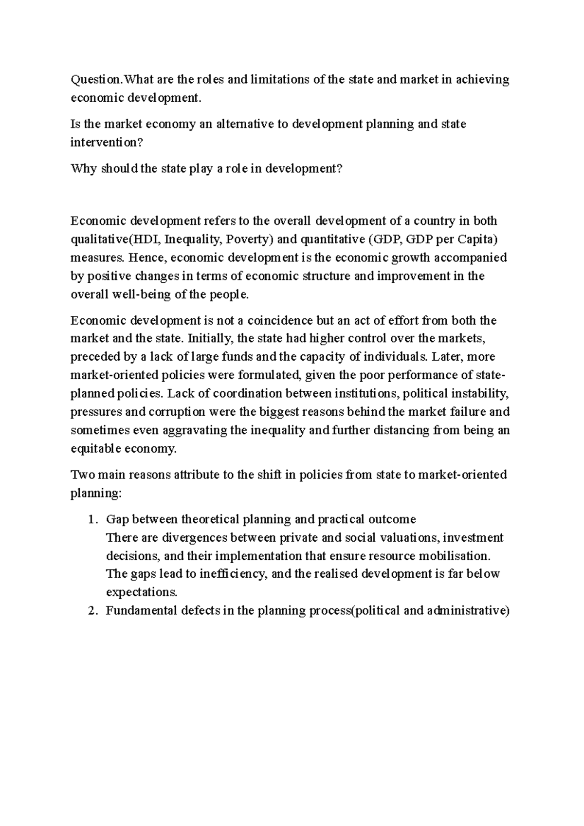 Roles and Limitations of State and Market in Economic Development (DEV ...