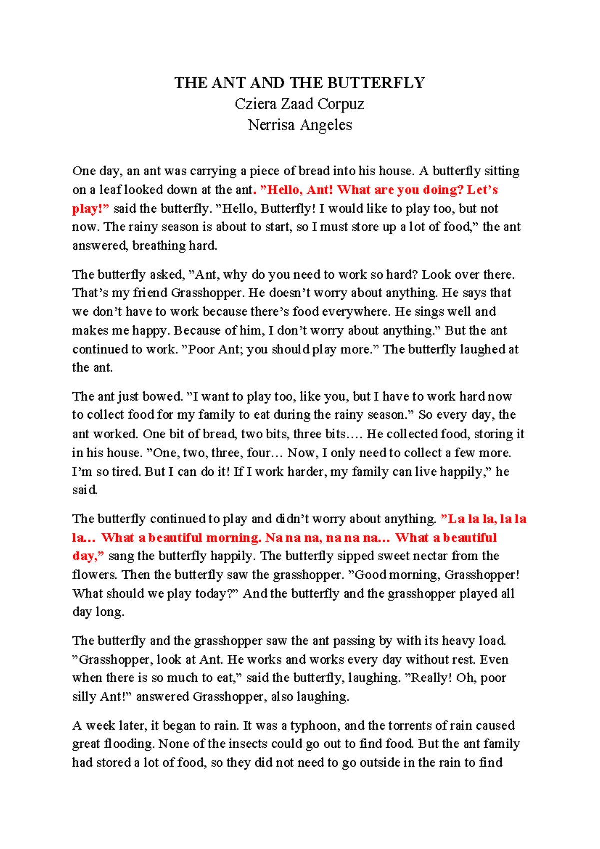 Title: THE ANT AND THE BUTTERFLY: A Fable of Hard Work and Play - Studocu