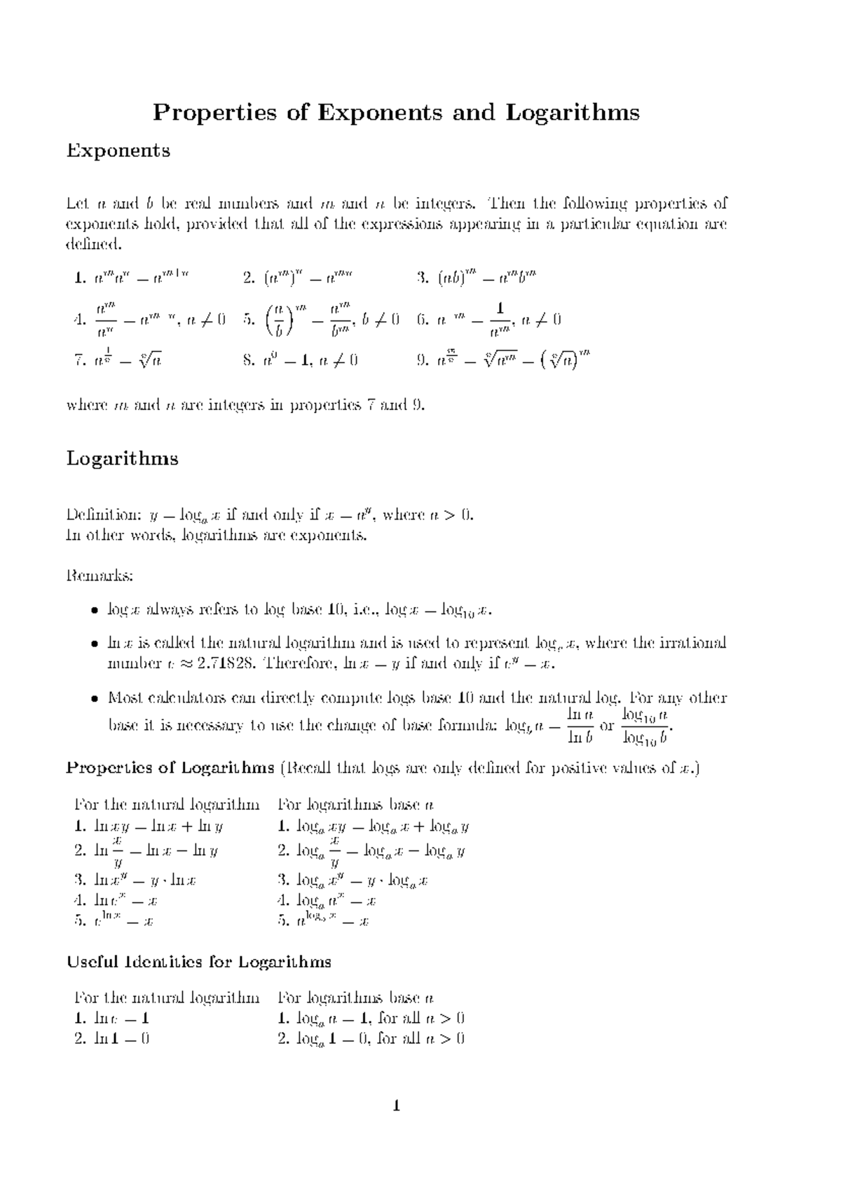 CS101: Exponents & Logarithms Quick Math Recovery Guide - Studeersnel