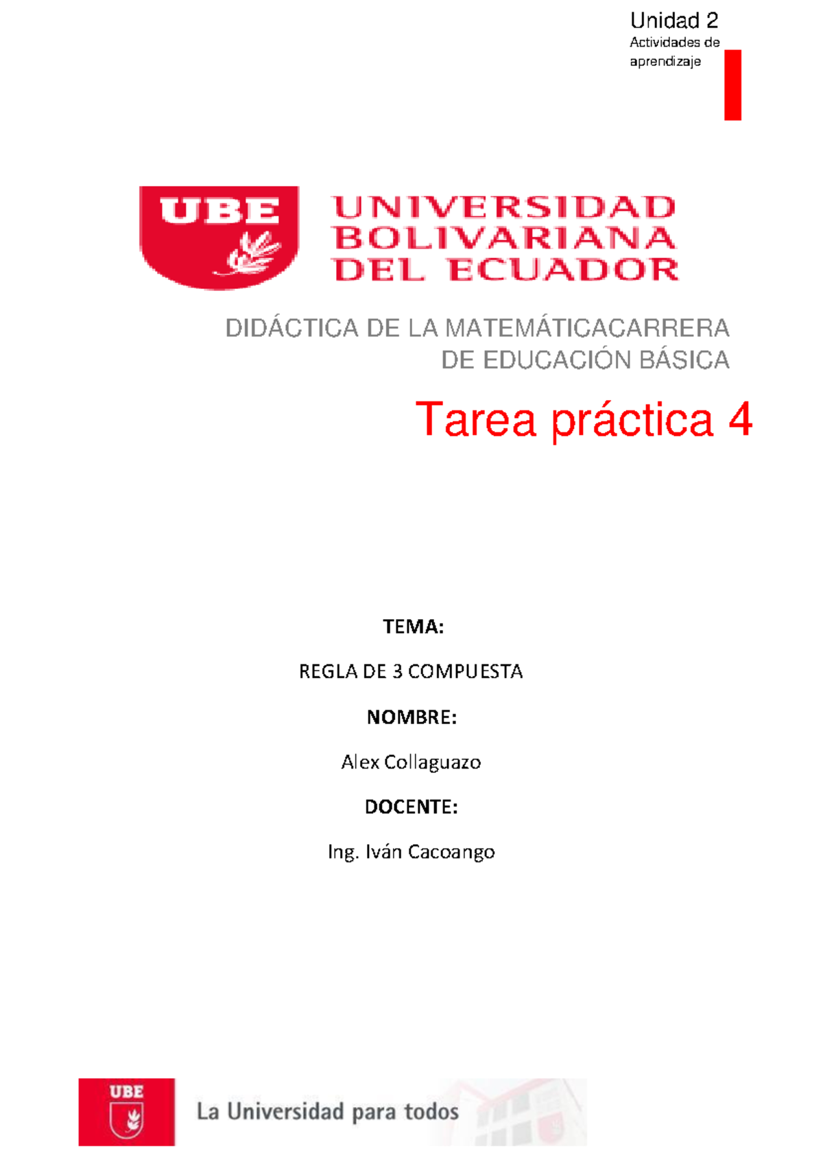 Tarea Práctica 4 Matematicas - Actividades de aprendizaje TEMA: REGLA ...