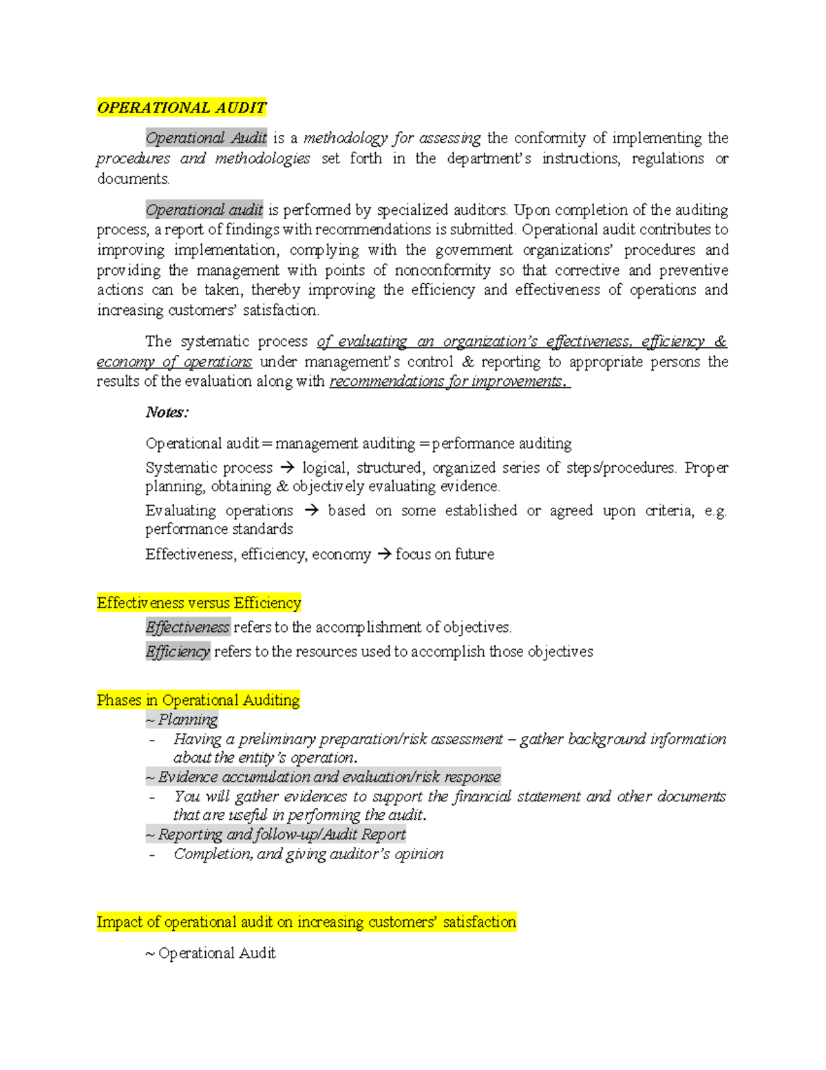 OPERATIONAL AUDIT: Methodology, Phases, and Impact on Efficiency - Studocu