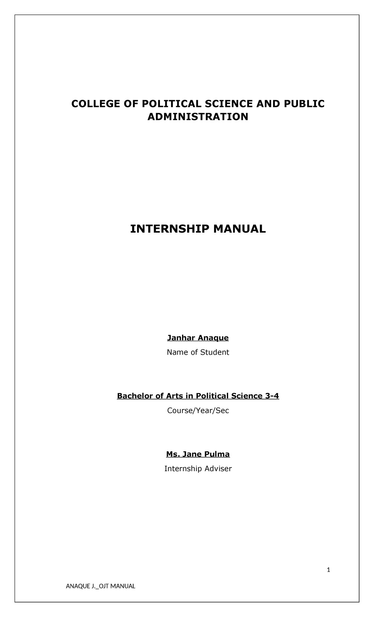 OJT Manual for BA in Political Science - Janhar Anaque - Studocu