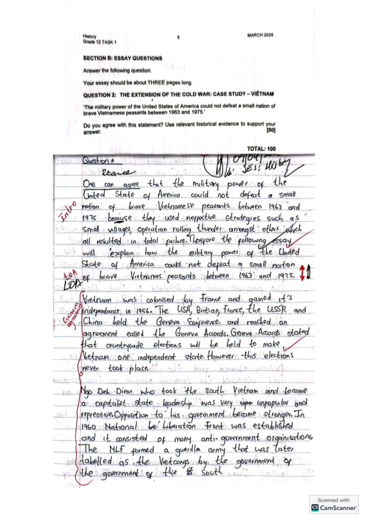 History 5 Grade 12 Task 1: Vietnam War Case Study Essay (1963-1975 ...