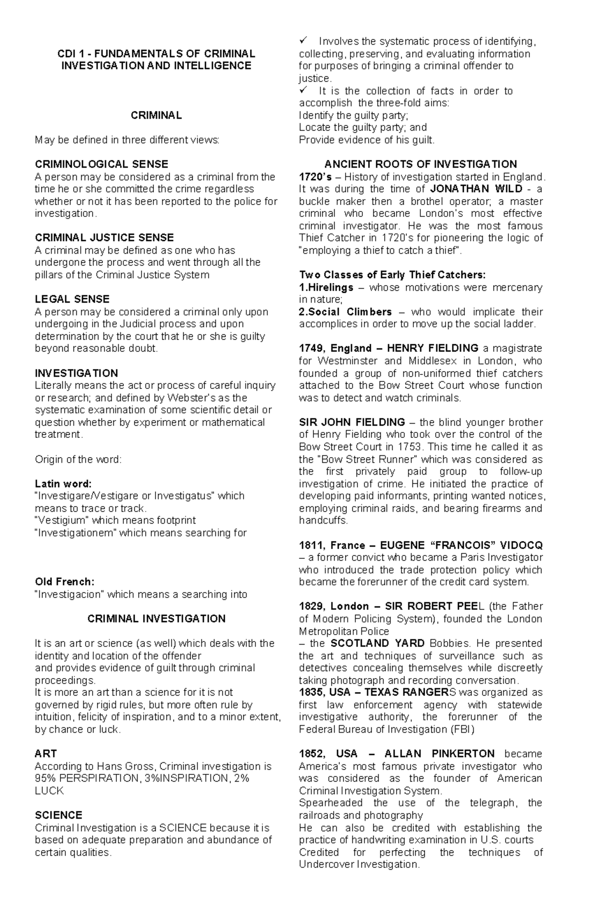 CDI-1 Final Exam Reviewer: Foundations of Criminal Investigation - Studocu