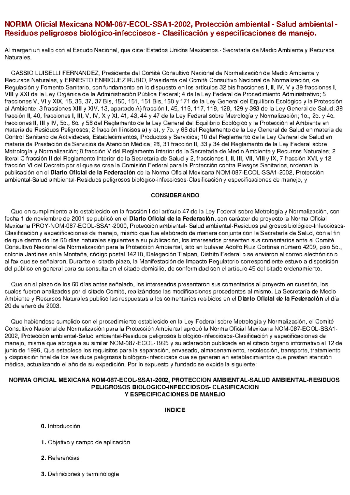 Nom 087 RPBI - INFORMACION COMPLETA DEL RPBI - NORMA Oficial Mexicana ...