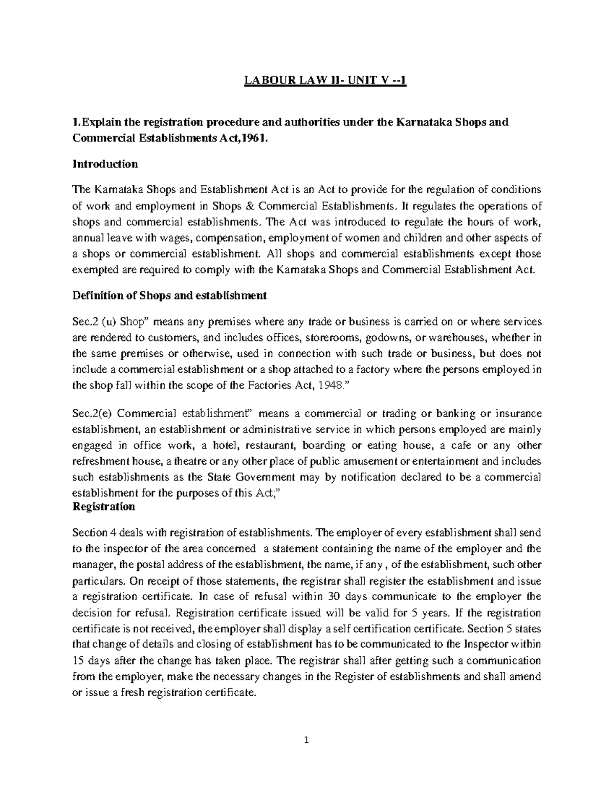 Labour Law II: Unit V - Registration and Authorities under Karnataka ...