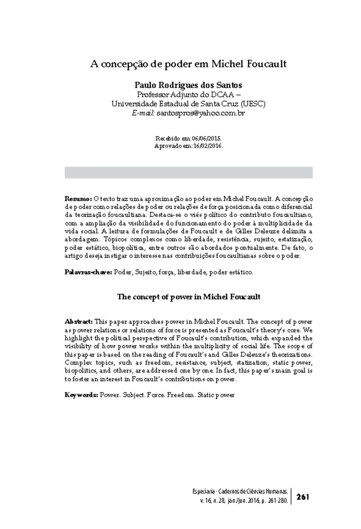A Concepção de Poder em Foucault: Análise e Reflexões (CCH 16/28) - Studocu