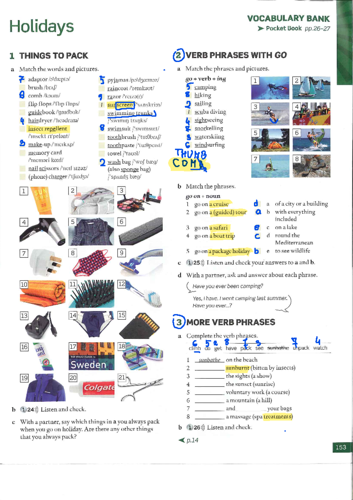 2A - Vocabulary - INT PLUS: Holiday Packing & Verb Phrases Guide - Studocu