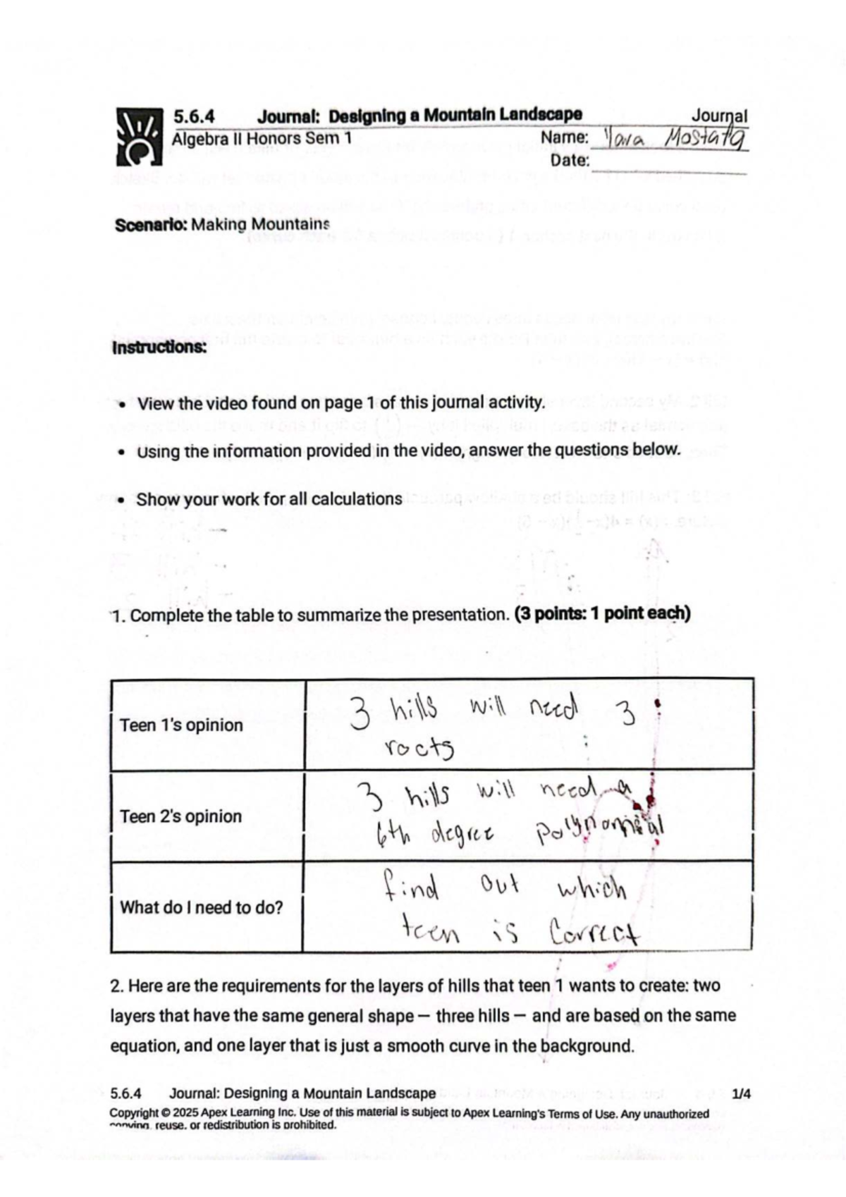 5.6.4 Journal: Designing a Mountain Landscape for Algebra II Honors ...