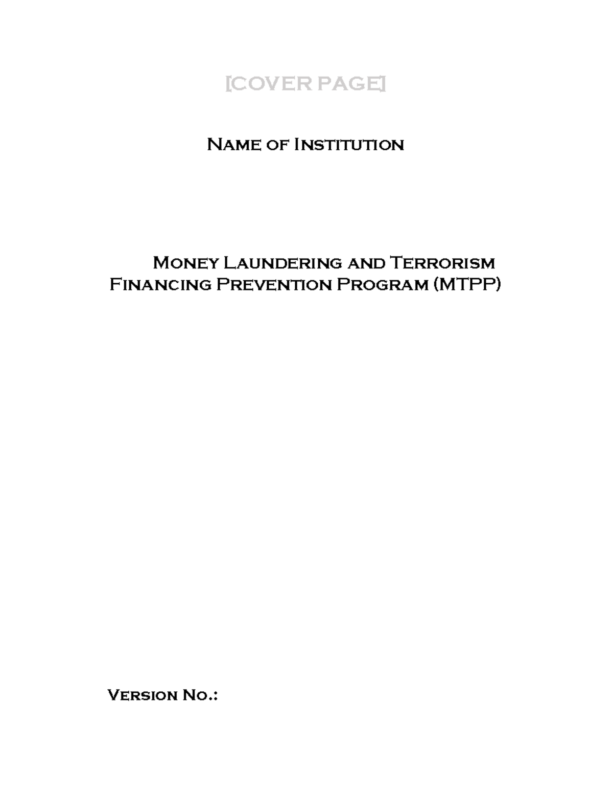 MTPP Manual Template: Money Laundering & Terrorism Prevention Outline ...