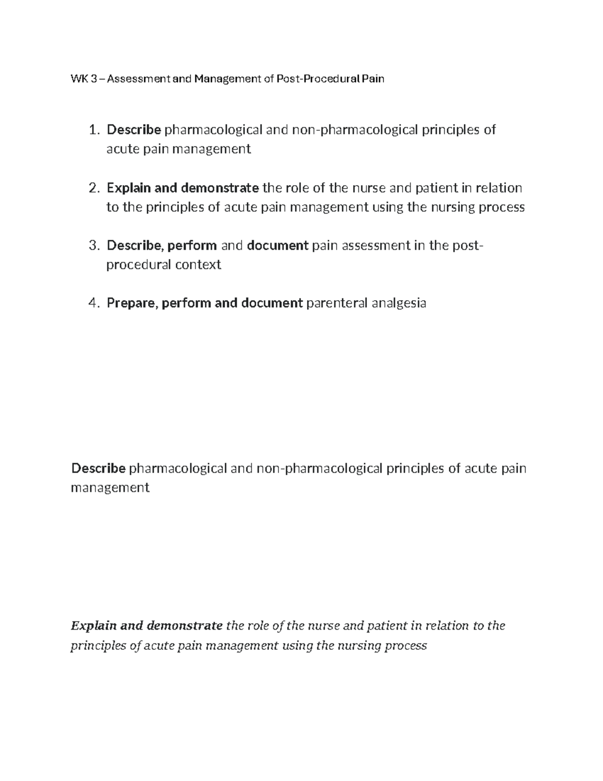 WK 3 Assessment and Management of Post-Procedural Pain - Studocu