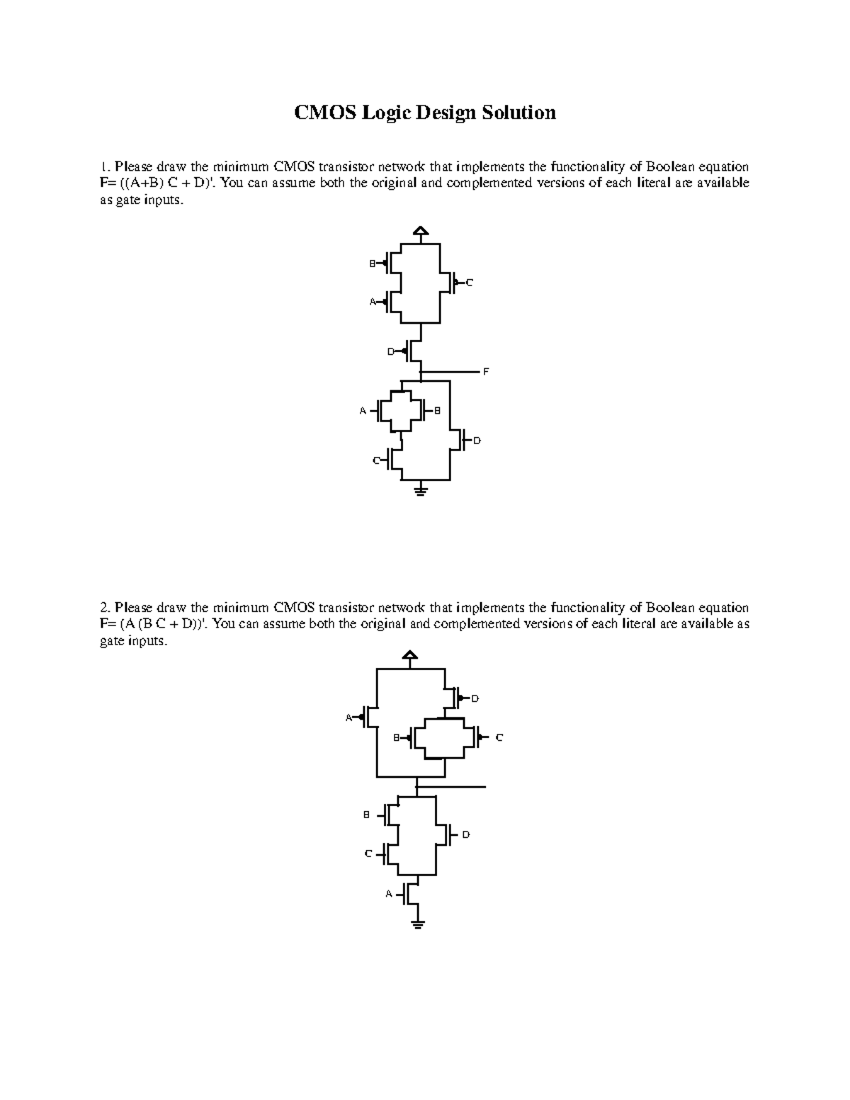 CMOS Boolean Logic Gate Building Solutions - CMOS Logic Design Solution ...