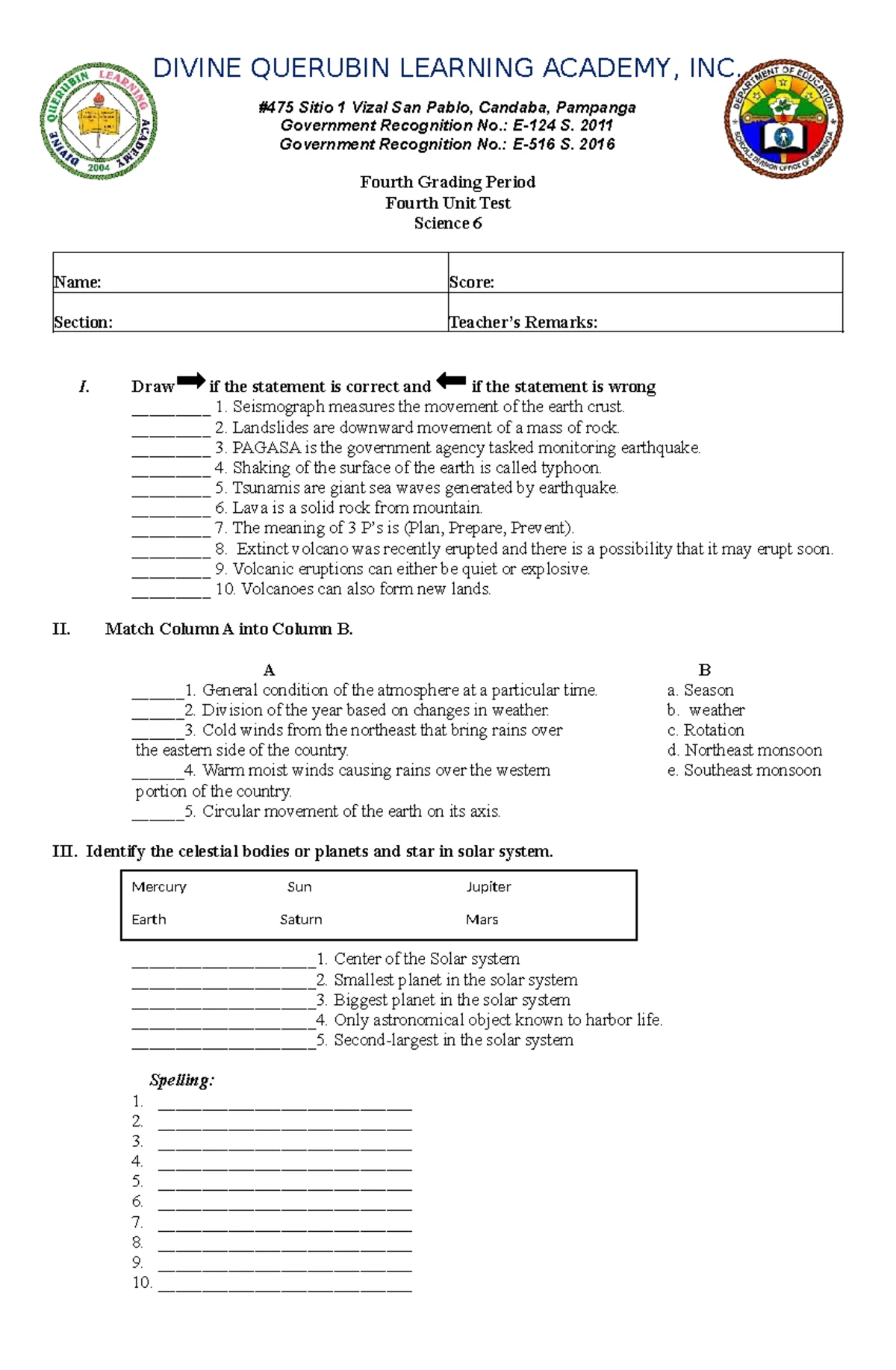 DQLA First Grading Period Project Template for English & Math - Studocu