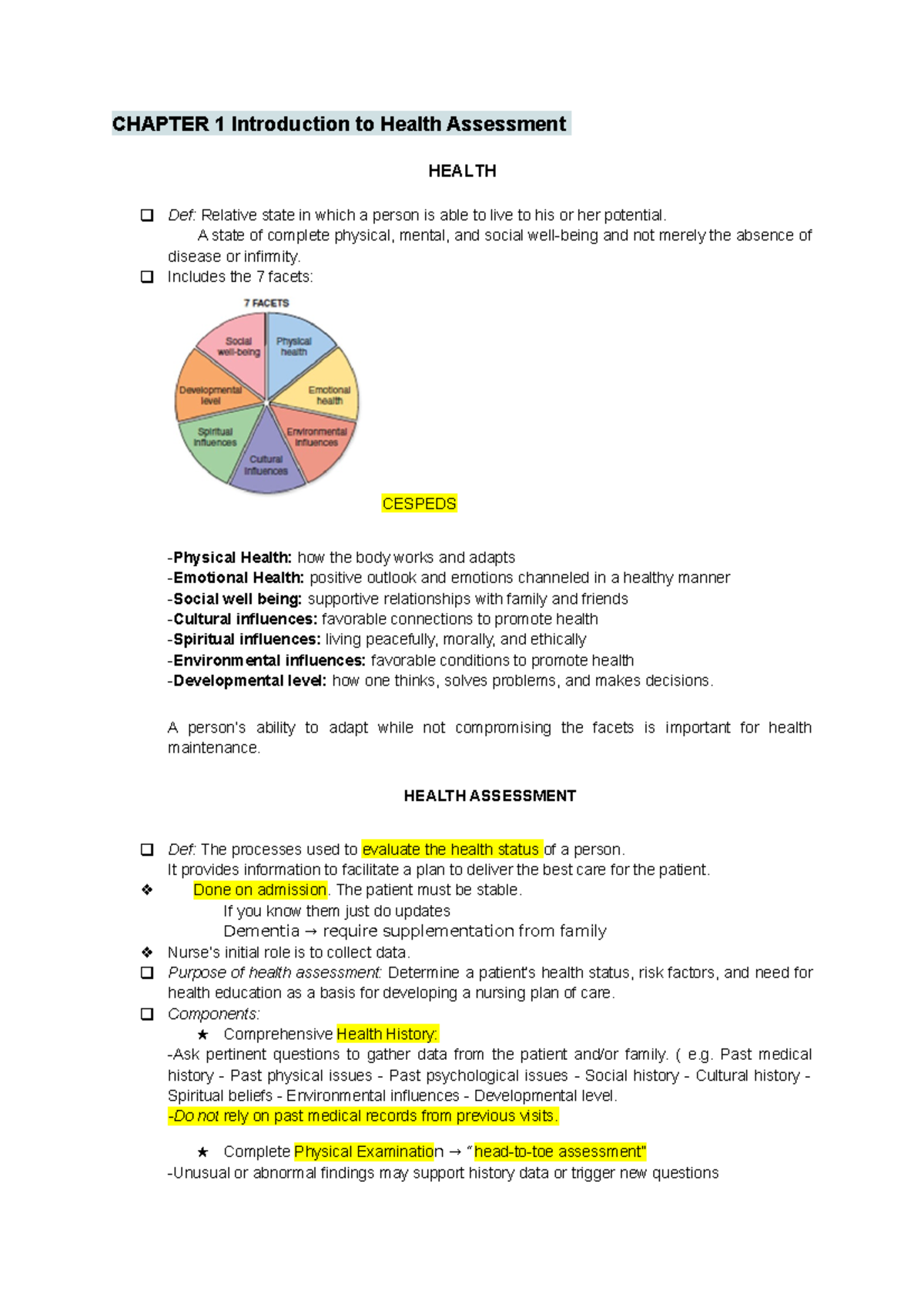 Nursing review - Health Assessment chapters 1-9 - CHAPTER 1 ...