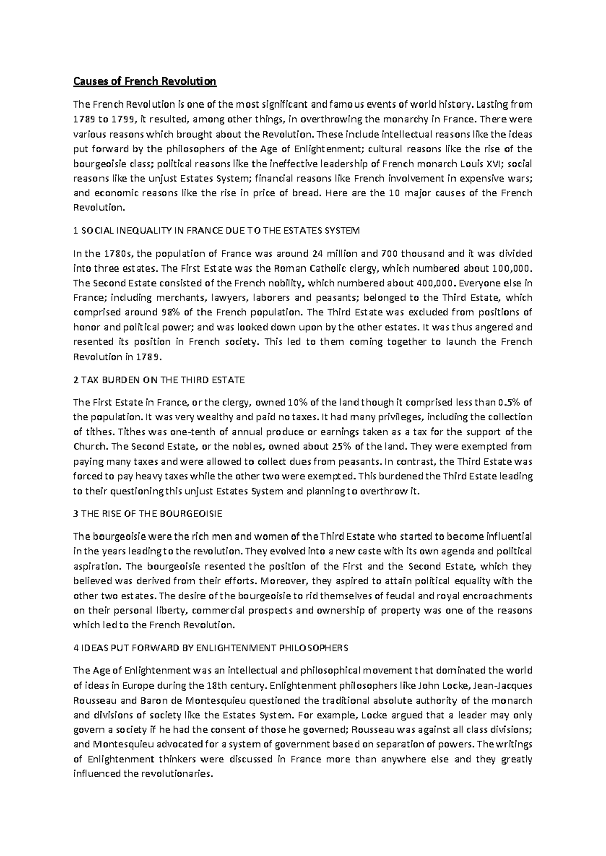 Causes of the French Revolution: Key Factors and Influences - Studocu