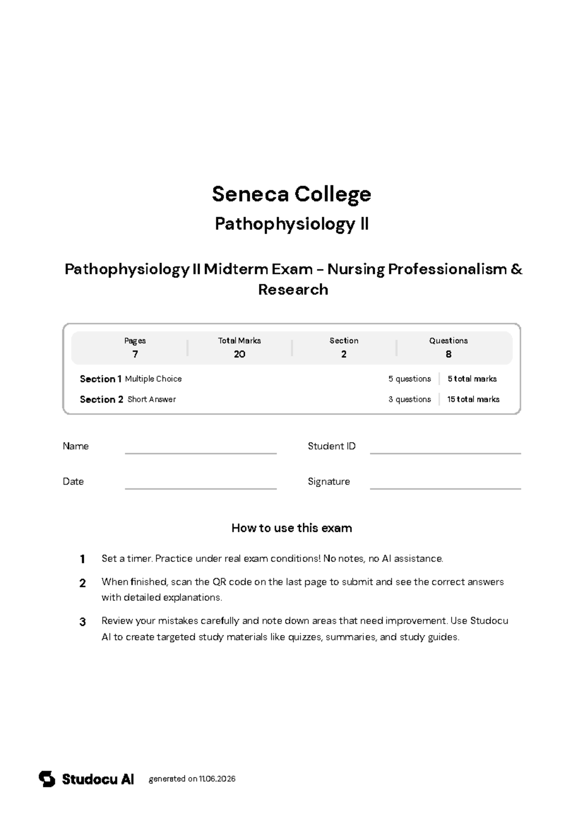Pathophysiology II Midterm Exam - Nursing Professionalism & Research ...