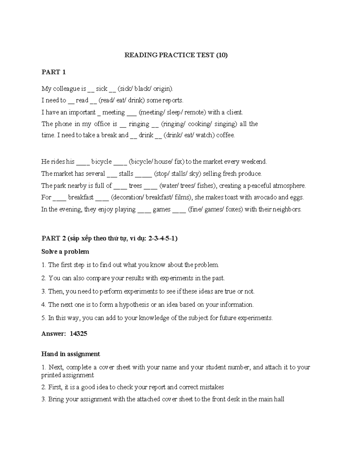 Reading Practice Test (10) - B1 Level Exercises - Studocu