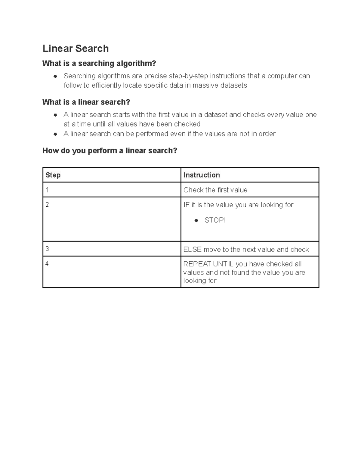 CS101: Linear Search & Bubble Sort Overview - Studocu
