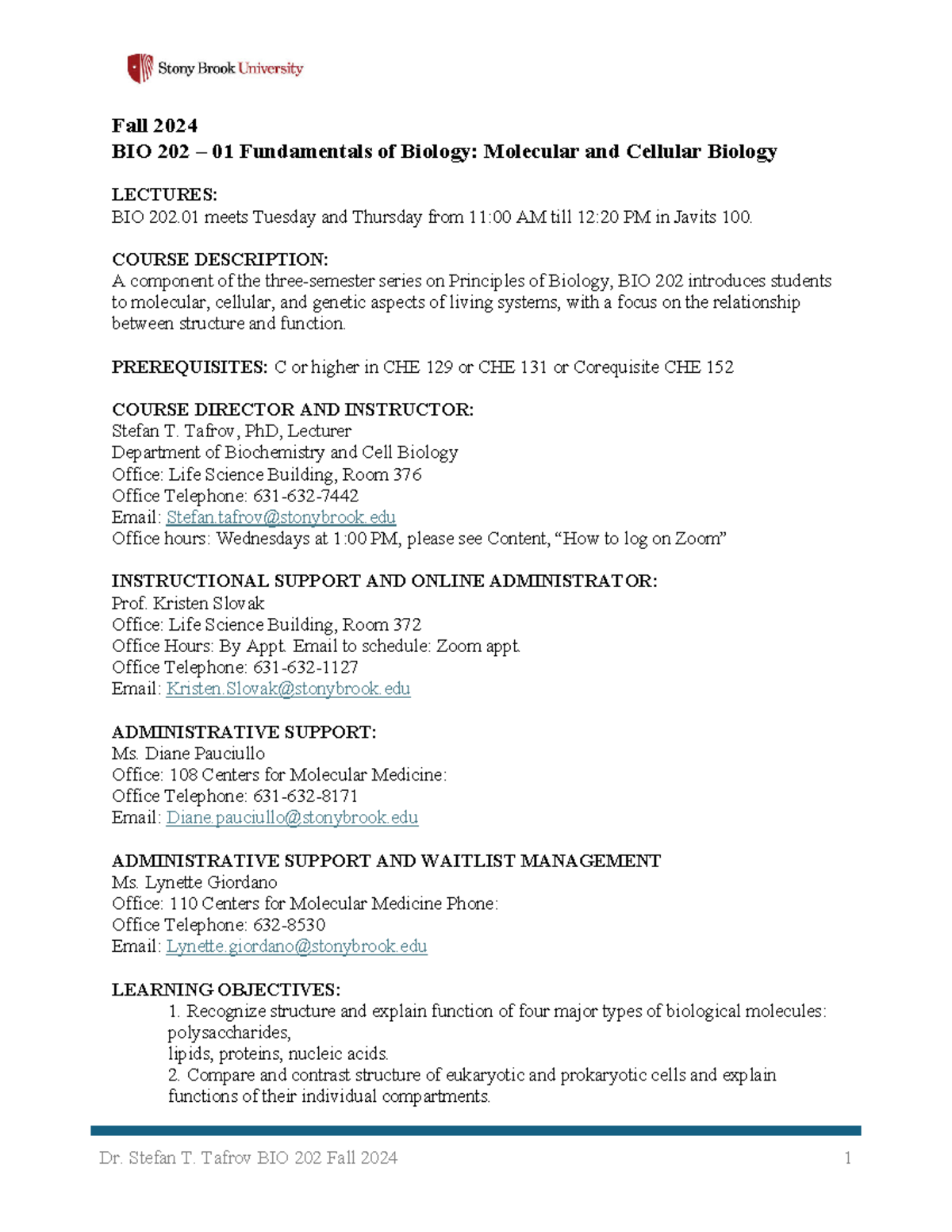 BIO 202 Syllabus - Fundamentals of Molecular & Cellular Biology Fall ...