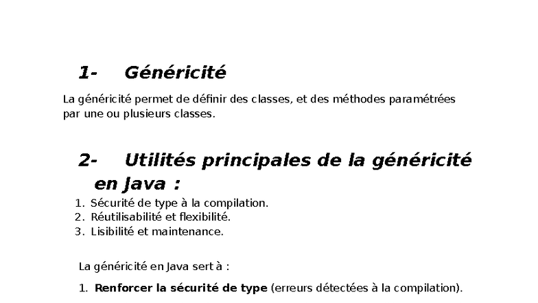 Note de Présentation sur la Généricité en Java - Cours de Programmation ...