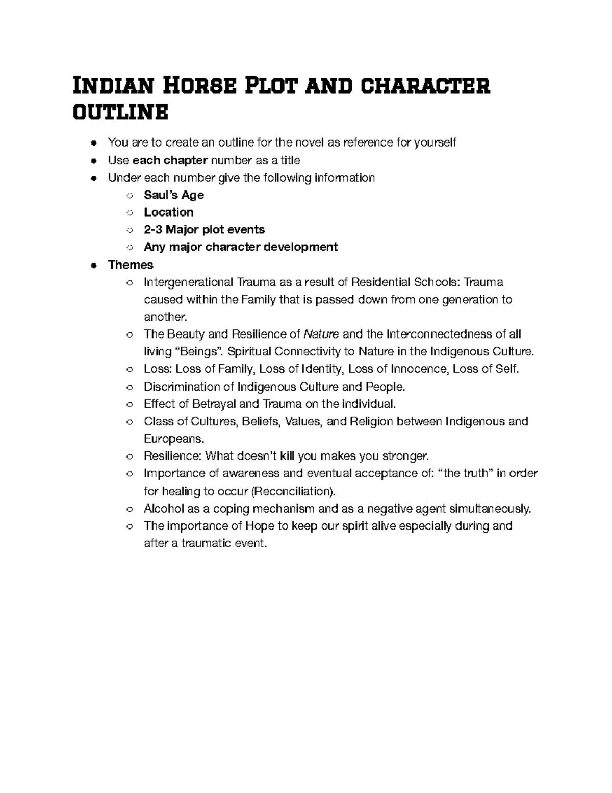 Richard Wagamese's 'Indian Horse' Notes & Chapter Outlines Overview ...