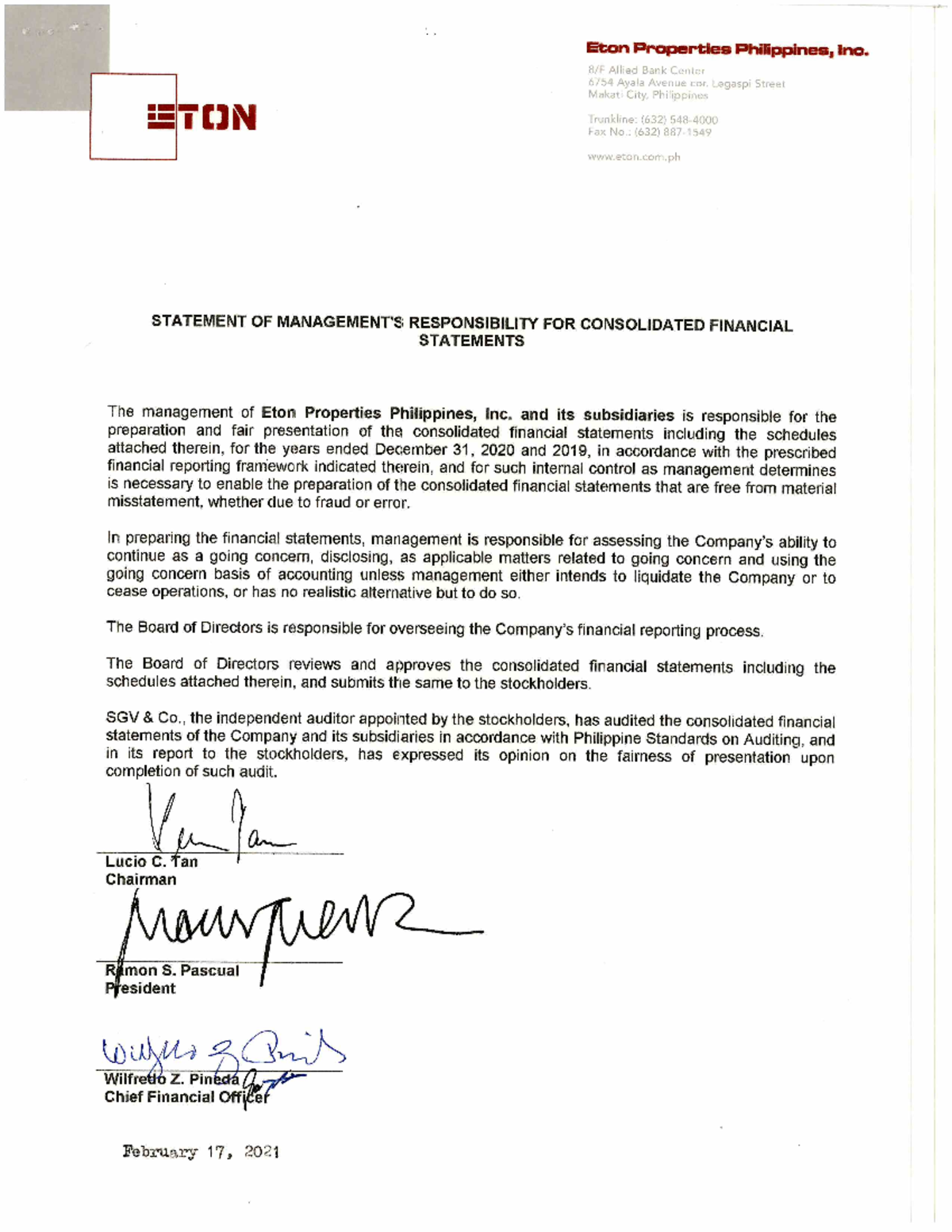 2020 Audited Consolidated FS REAL estate - SGVFS027070 INDEPENDENT ...