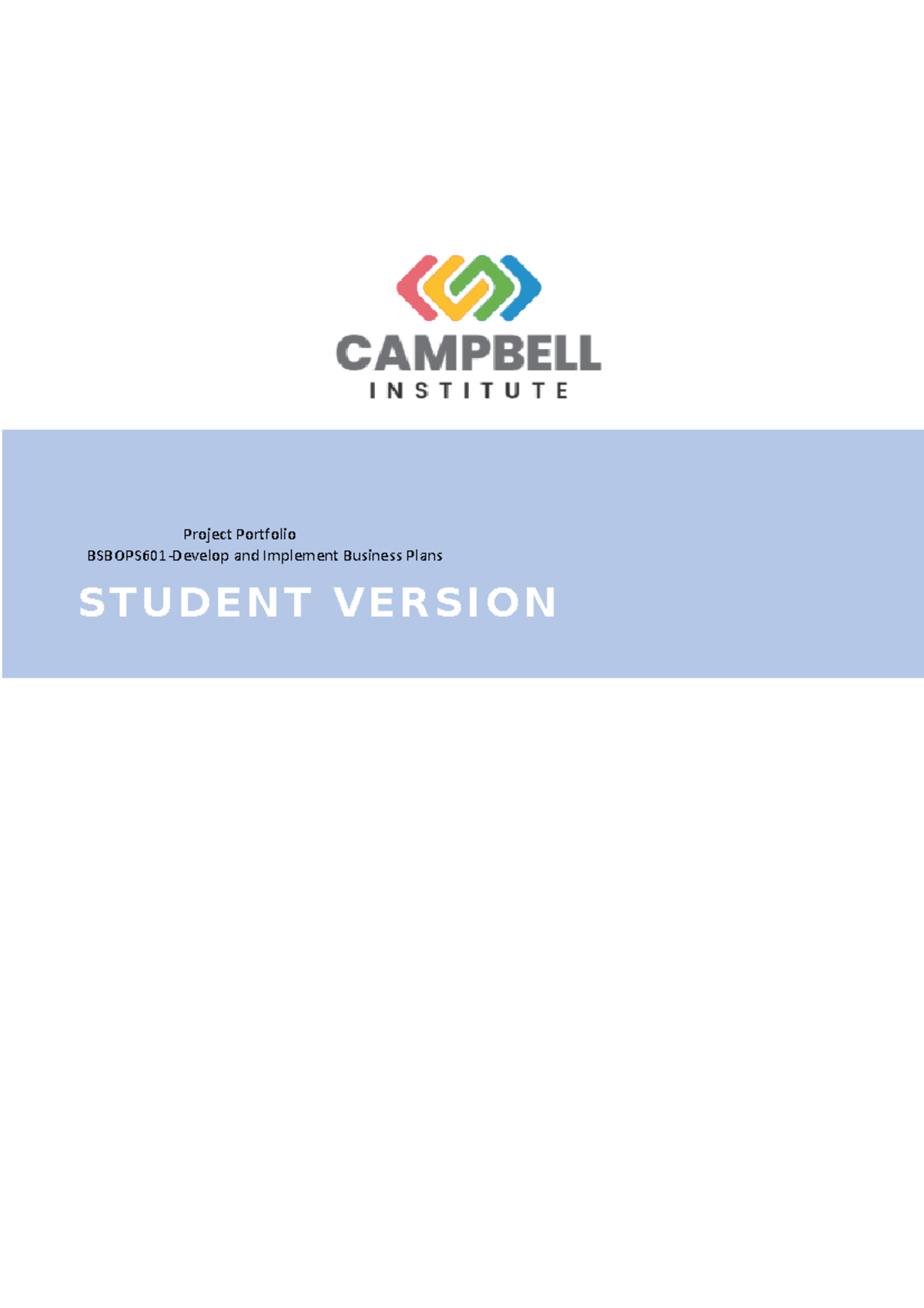 BSBOPS601 Project Portfolio: Developing & Implementing Business Plans - Studocu