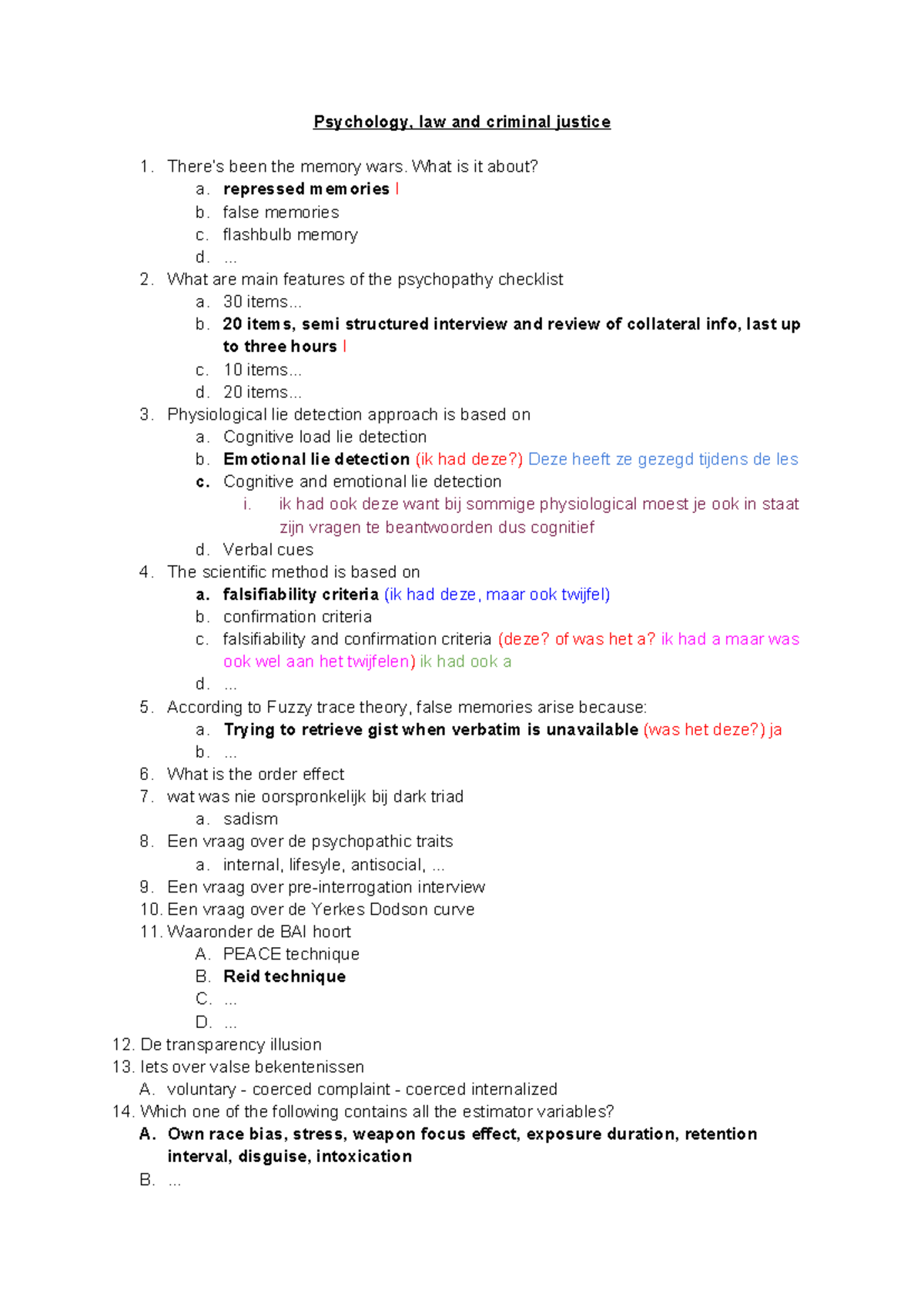 Psychology, Law and Criminal Justice - Exam Notes (Juni 2023) - Studocu