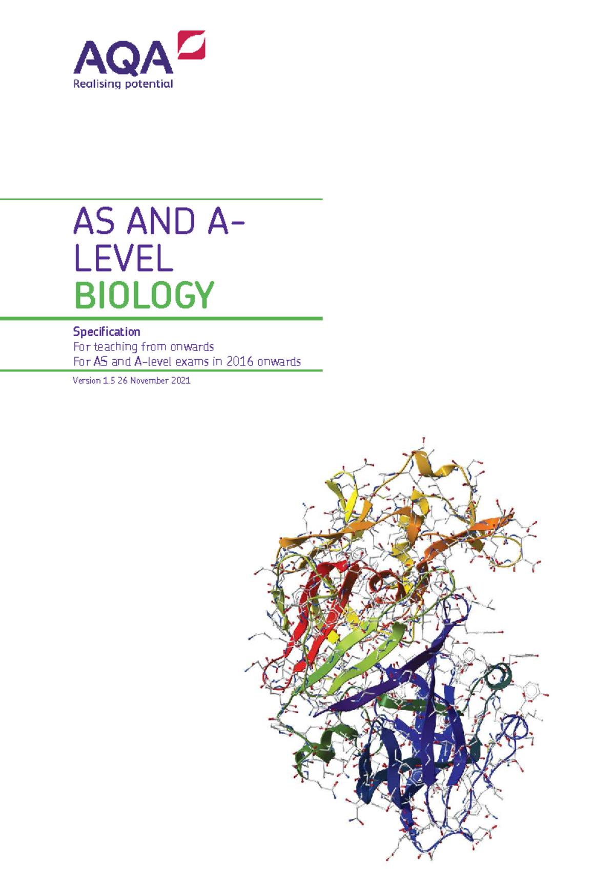 AQA AS Biology Specification: Teaching and Assessment Guidelines (2021 ...