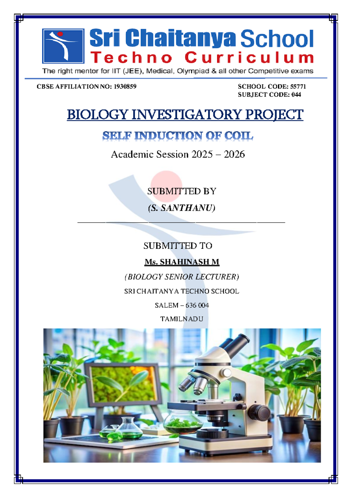 CBSE 12th Biology Investigatory Project - Academic Year 2025-2026 - Studocu