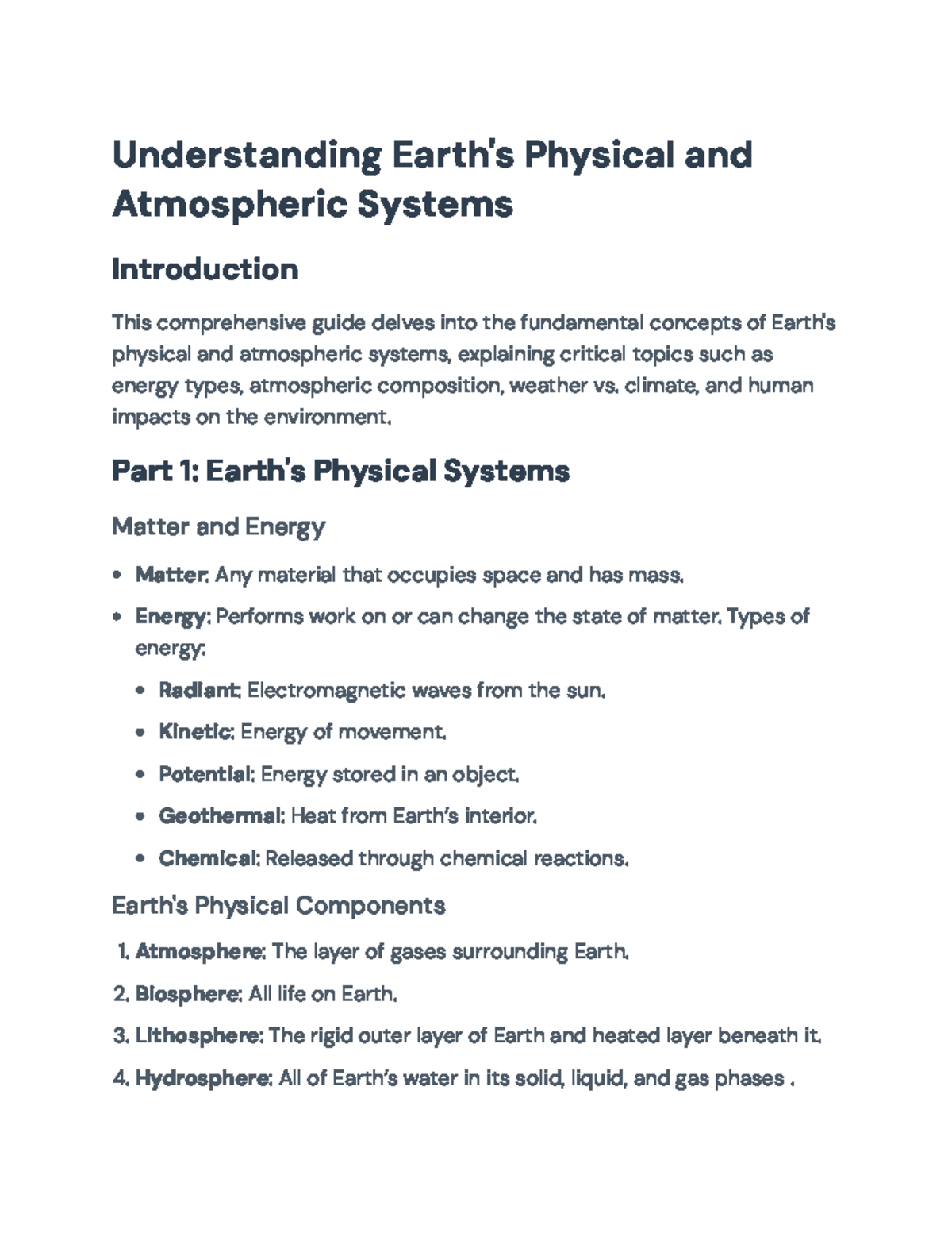 Understanding Earth's Physical and Atmospheric Systems - A Detailed ...