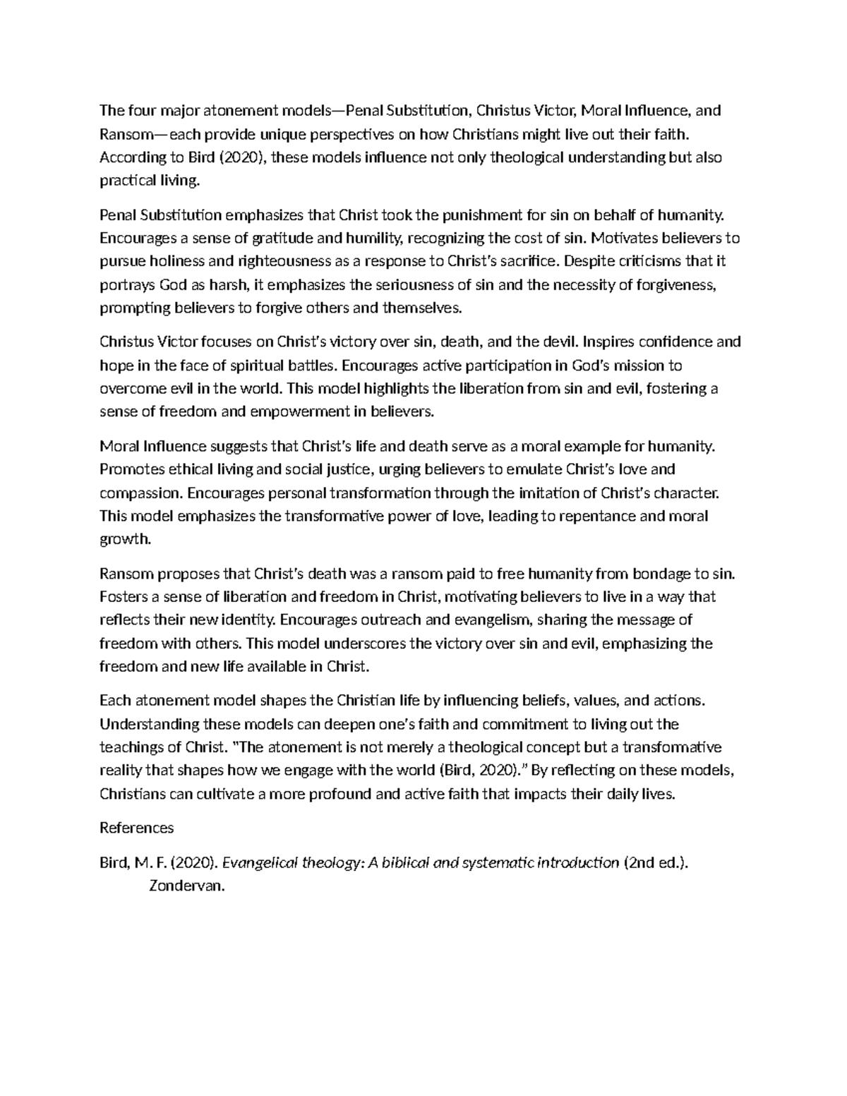 HTH-202 Topic 1 DQ 1: Exploring Atonement Models in Christian Living ...