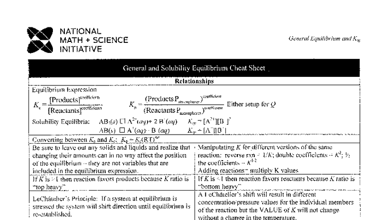 General Equilibrium and Kₛₚ Review Packet - Studocu