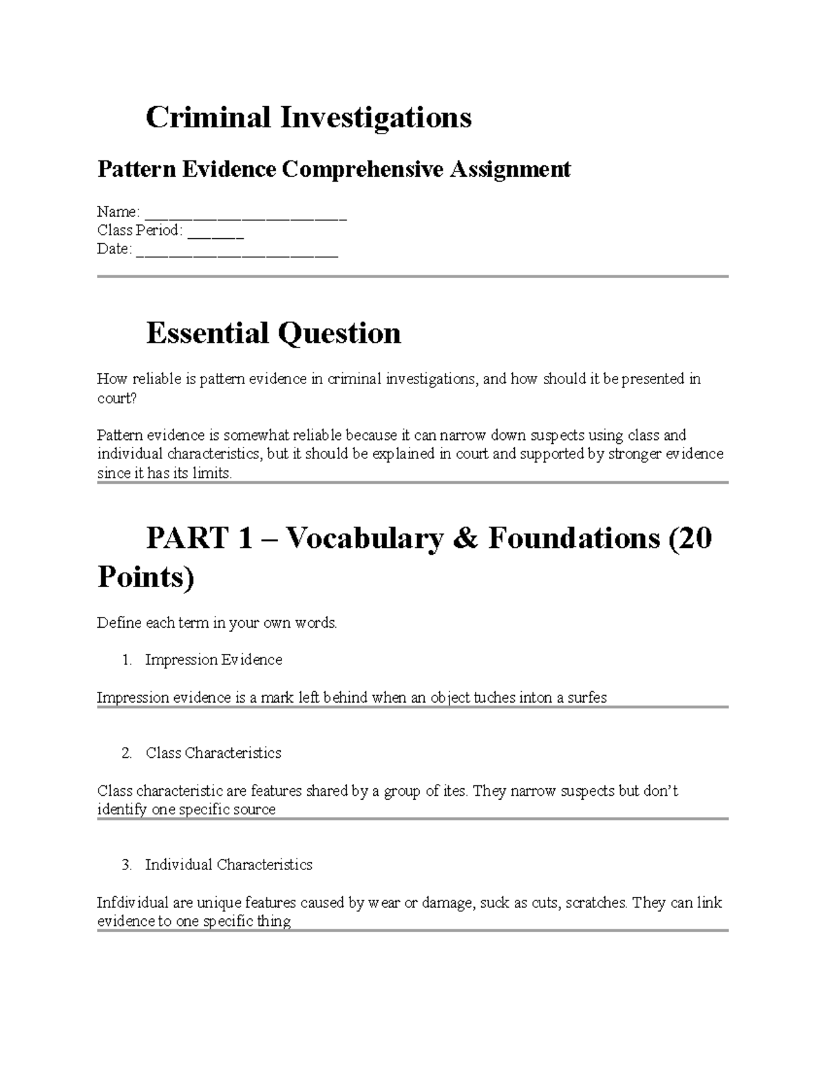 Impression & Bite Mark Evidence - Criminal Investigations Assignment ...