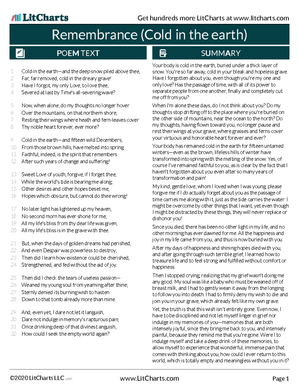 Remembrance STUDY GUIDE - Remembrance (Cold in the earth) Your body is ...