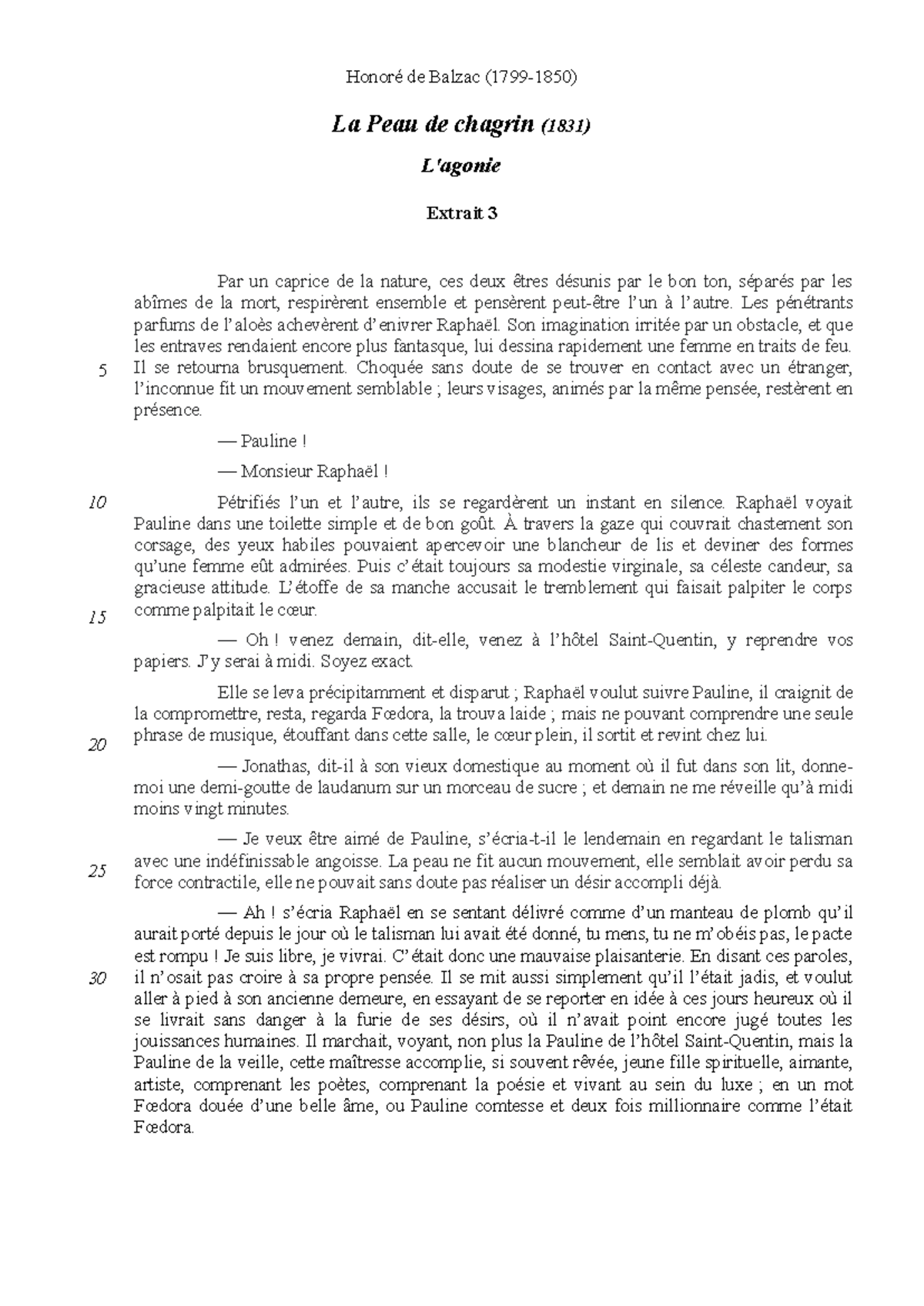 La peau de chagrin analyse linéaire d'un extrait de la partie III "agonie" - Honoré de Balzac ...