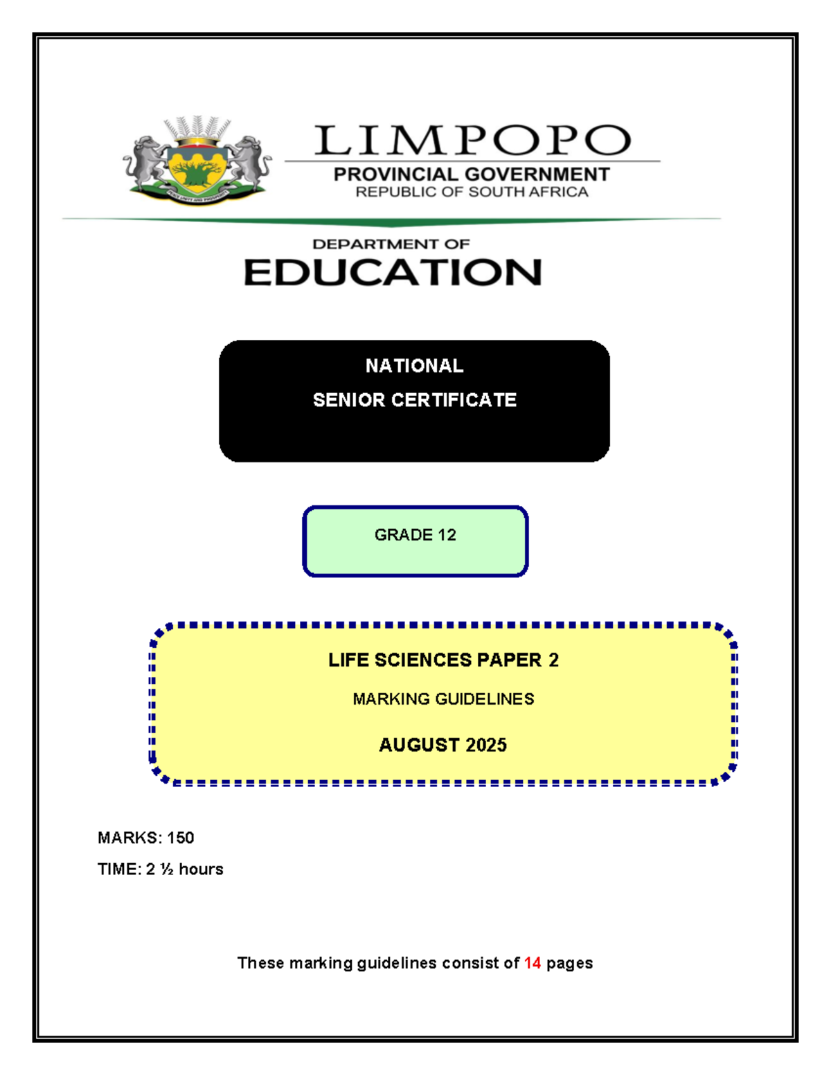 2025 LIM LFSC GR12 Life Sciences Paper 2 Marking Guidelines - Studocu