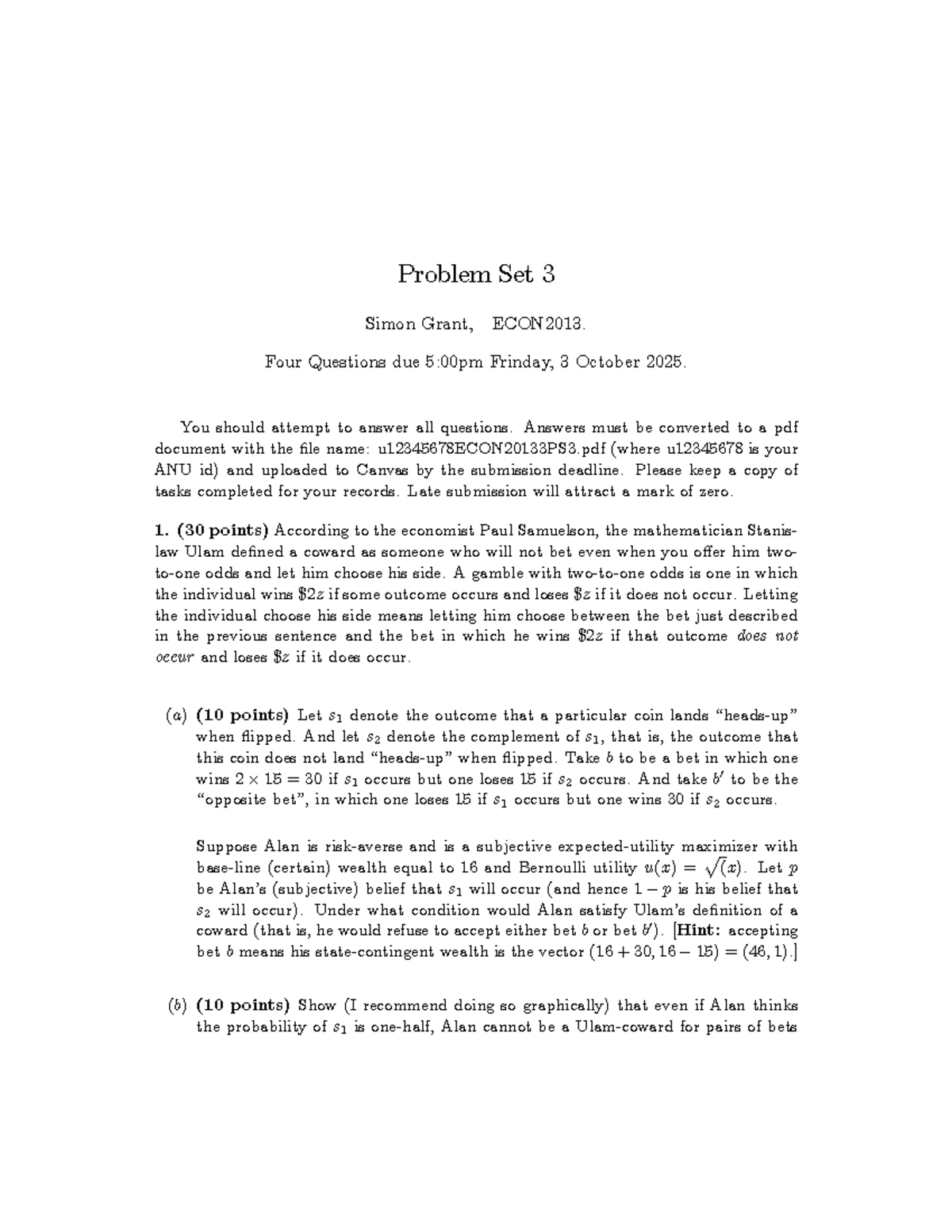 ECON2013 2025S2 PS3 - Problem Set 3: Four Questions Analysis - Studocu