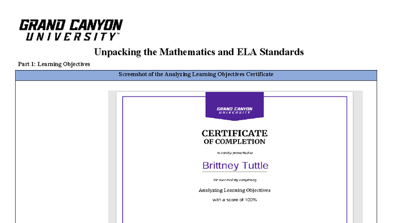 ELM-211: Unpacking Math & ELA Standards - Learning Objectives Guide ...