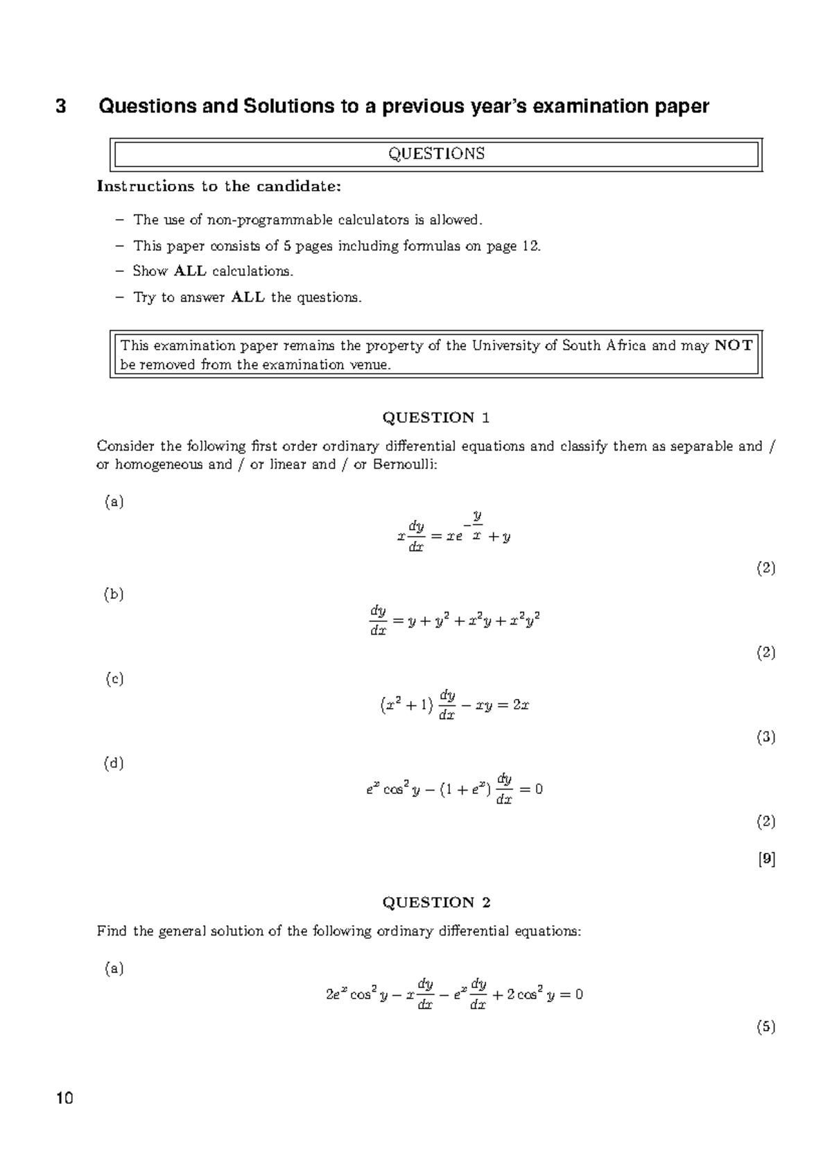 Solutions to the Question paper-Exam Prep - 3 Questions and Solutions ...