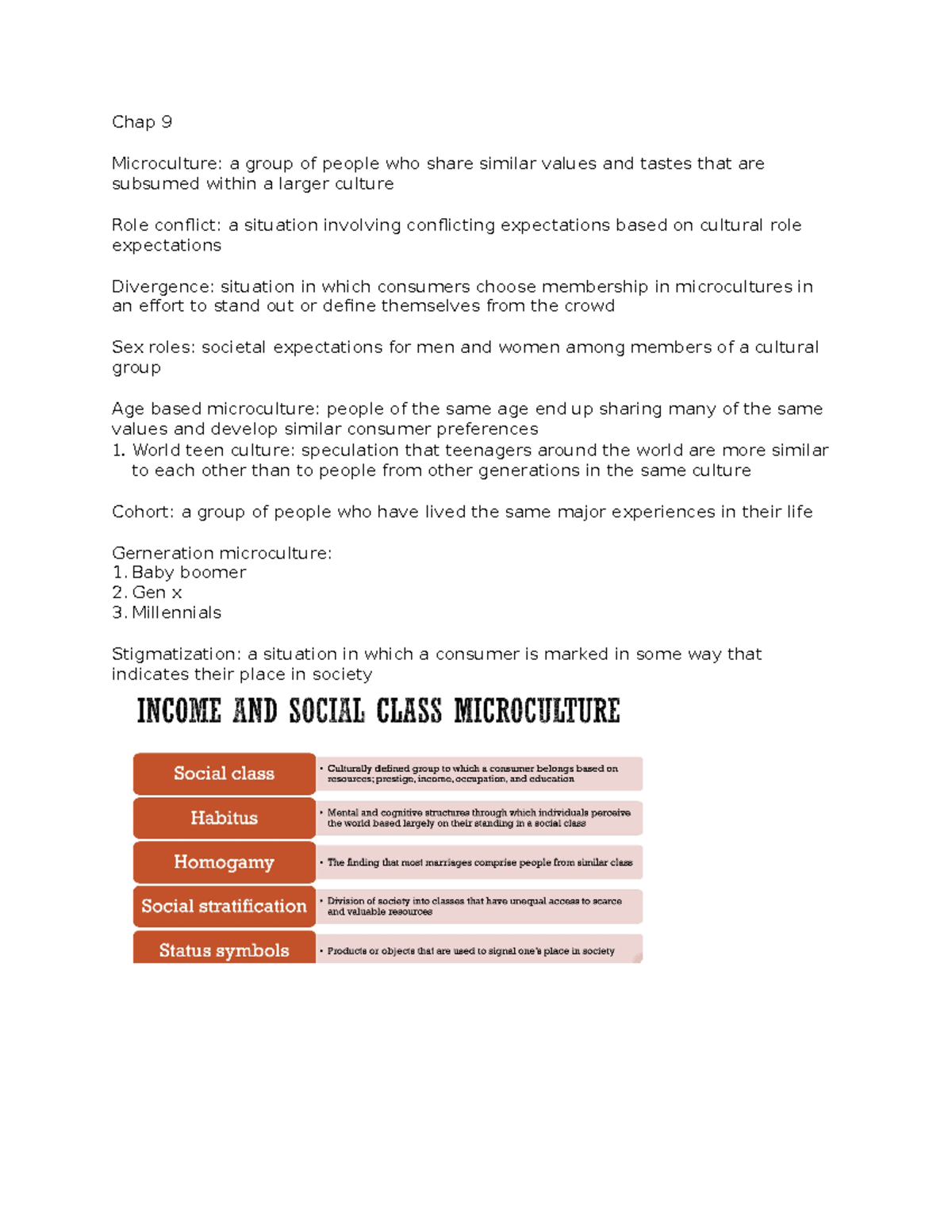 Chap 9 - Notes - Chap 9 Microculture: a group of people who share ...