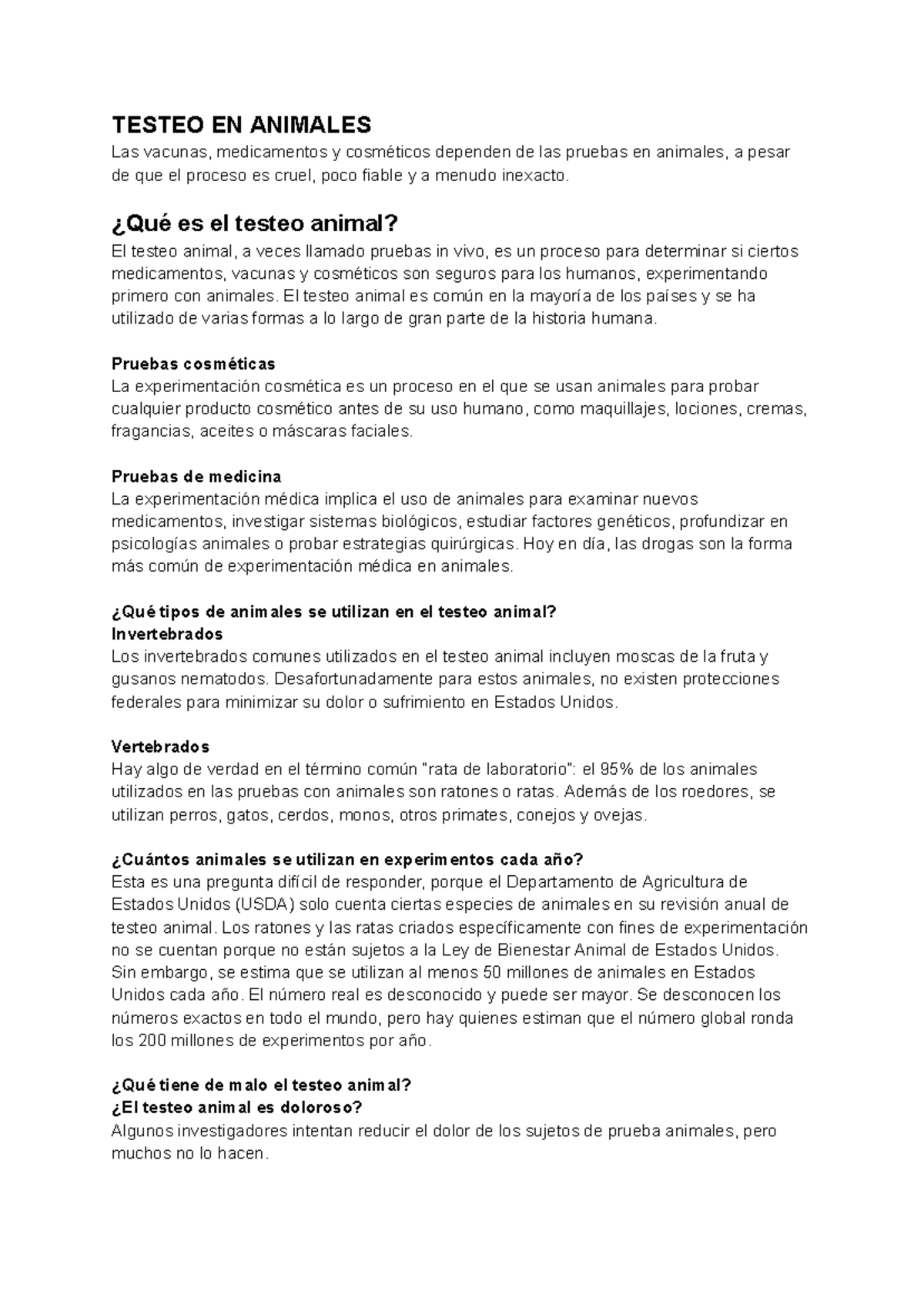 TESTEO EN ANIMALES: Crueldad y Fiabilidad en Medicamentos y Cosméticos ...