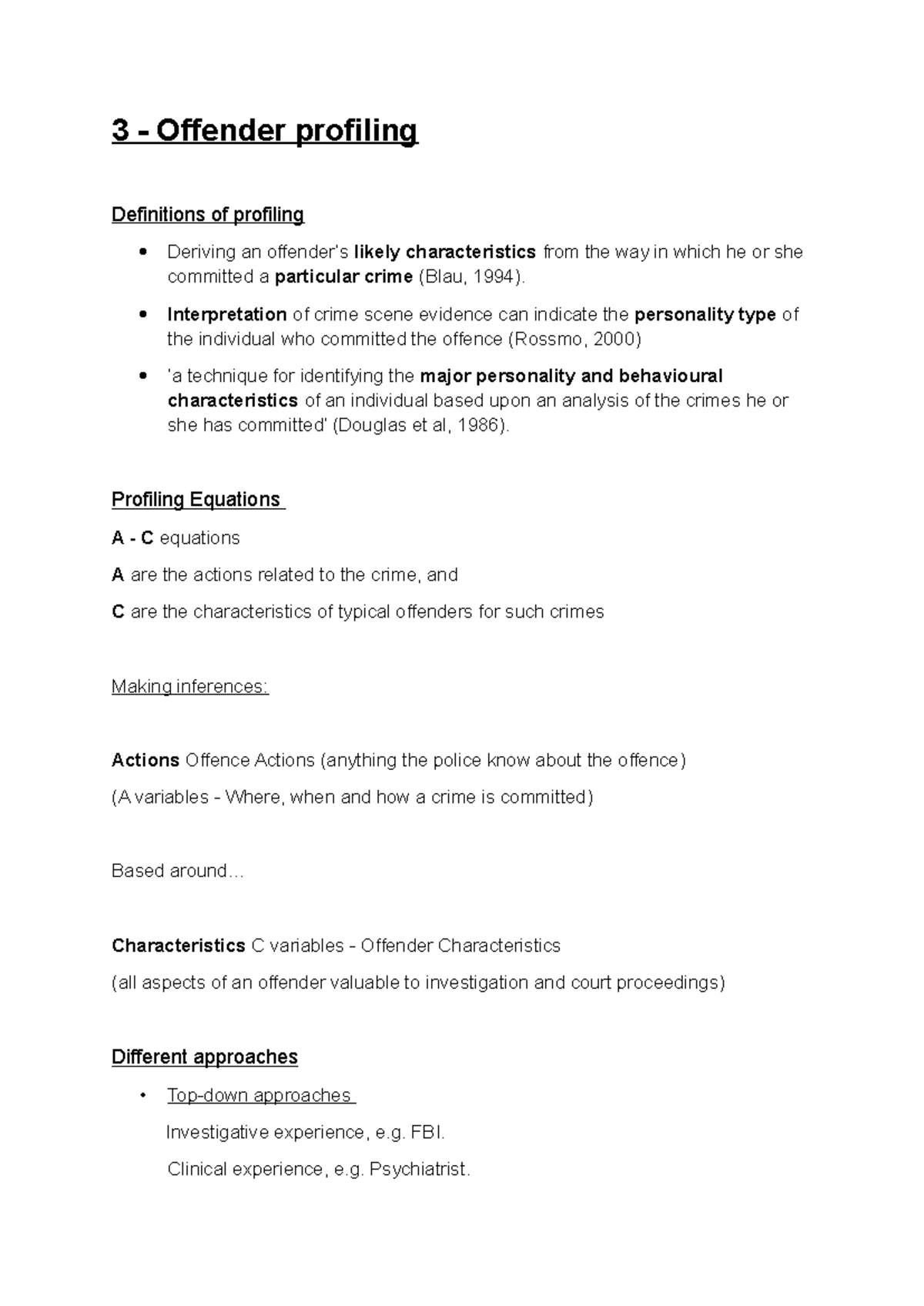 3 - Offender Profiling: Definitions, Techniques, and Approaches - Studocu
