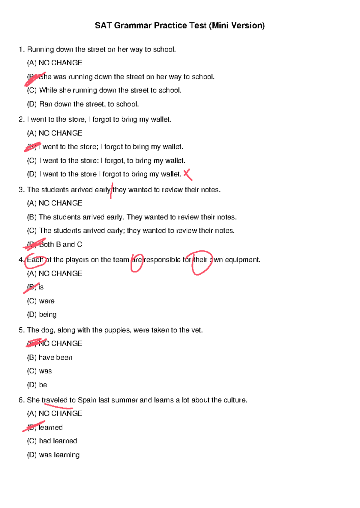 SAT Grammar Practice Test (Mini Version) Final-1 - Studocu