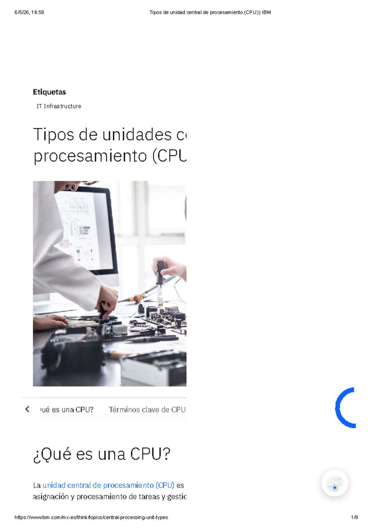 Tipos de CPU: Guía Completa sobre Procesadores IBM - Studocu