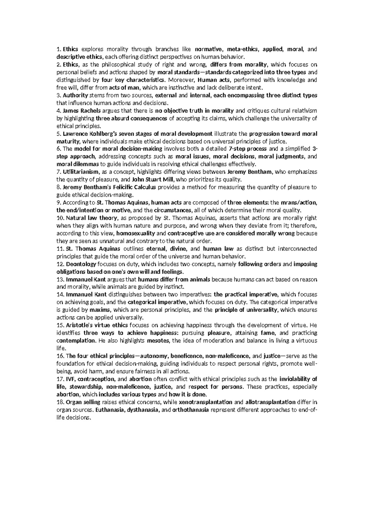 Ethics Thesis Statements: Key Concepts and Moral Frameworks - Studocu