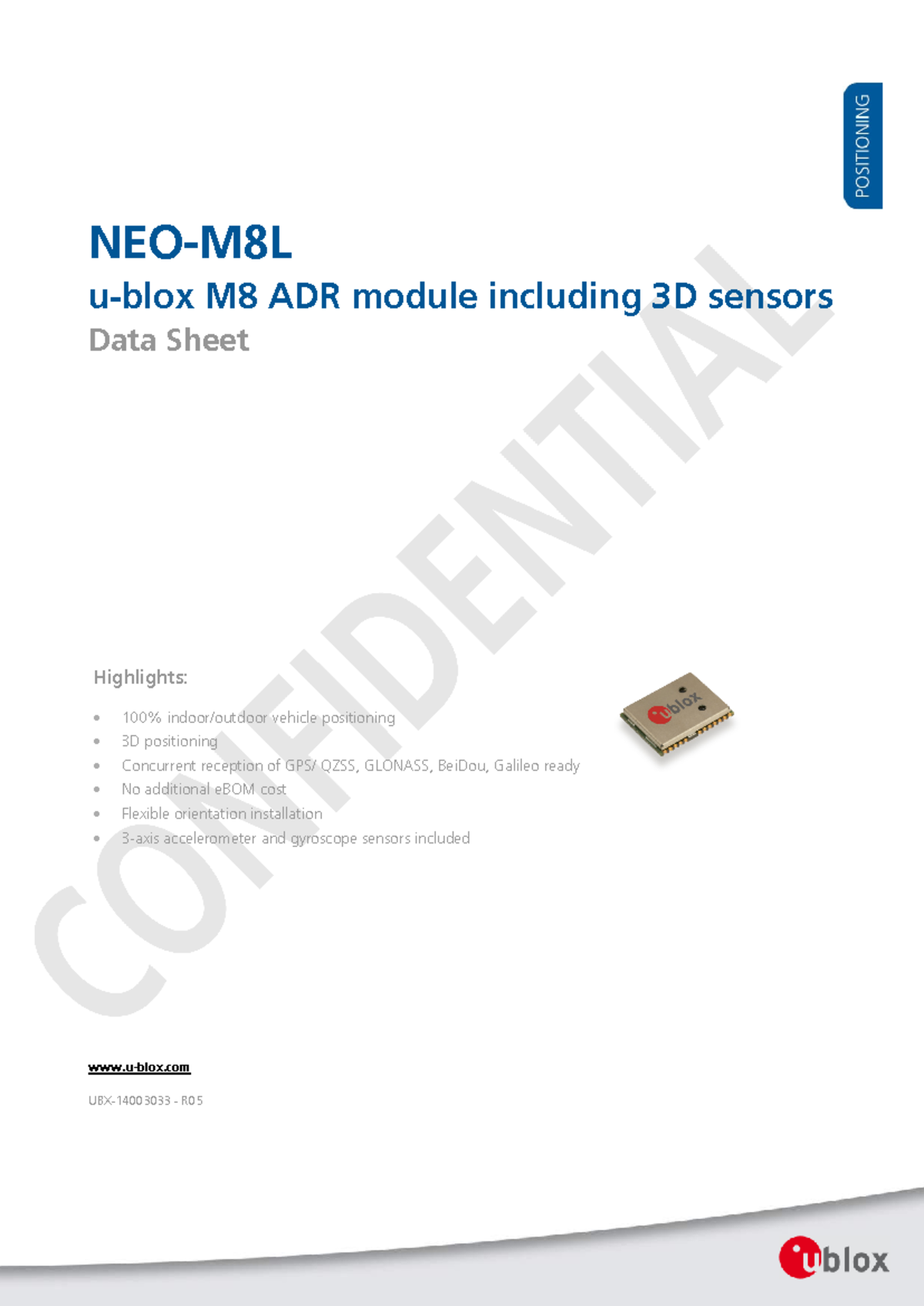 NEO-M8L Data Sheet (UBX-14003033) Confidential - NEO-M8L u-blox M8 ADR ...